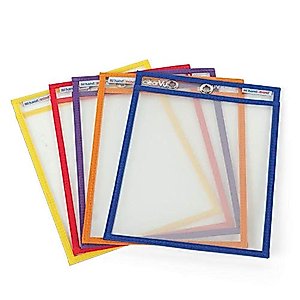 hand2mind Reusable Clear-Vu Dry Erase Pockets for Students, Dry Erase Office Supplies, Teacher Supplies for Classroom, School Supplies, Classroom Supplies (Pack of 5)