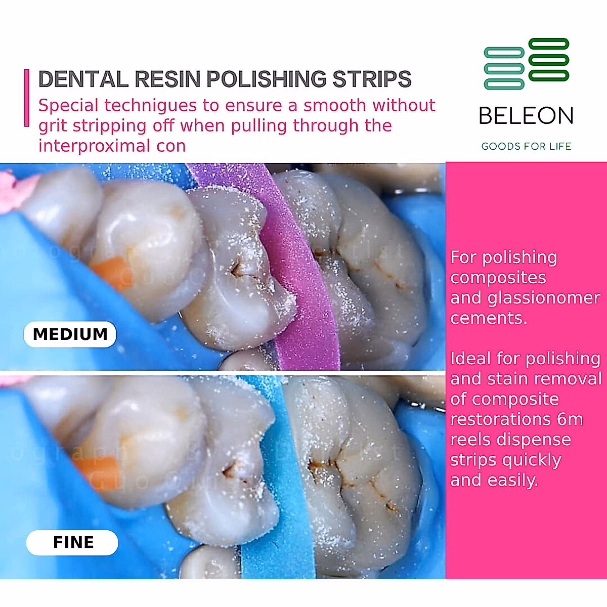 BELEON Dental Polishing Strips - Tooth Polisher Dental File for Teeth Sanding Grinding Deep Teeth Cleaning Tool Tooth Polish Abrasive Strip Oral Care Cleaning Tool - Super Fine 1 Roll 4mm x 6M