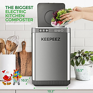 KEEPEEZ Electric Composter, 1-Gallon Largest Smart Waste Compost Bin Kitchen, Turn Waste into Natural Fertilizer 4-8h, Food Cycler Odorless,Detachable Carbon Filter, Kitchen Composter Energy Efficient