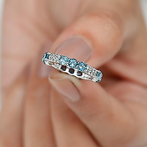 Natural Certified London Blue Topaz Diamond Eternity Band for Women, AAA Quality, Anniversary Ring - With Jewelry Box, 14K White Gold, Size:US 5.50