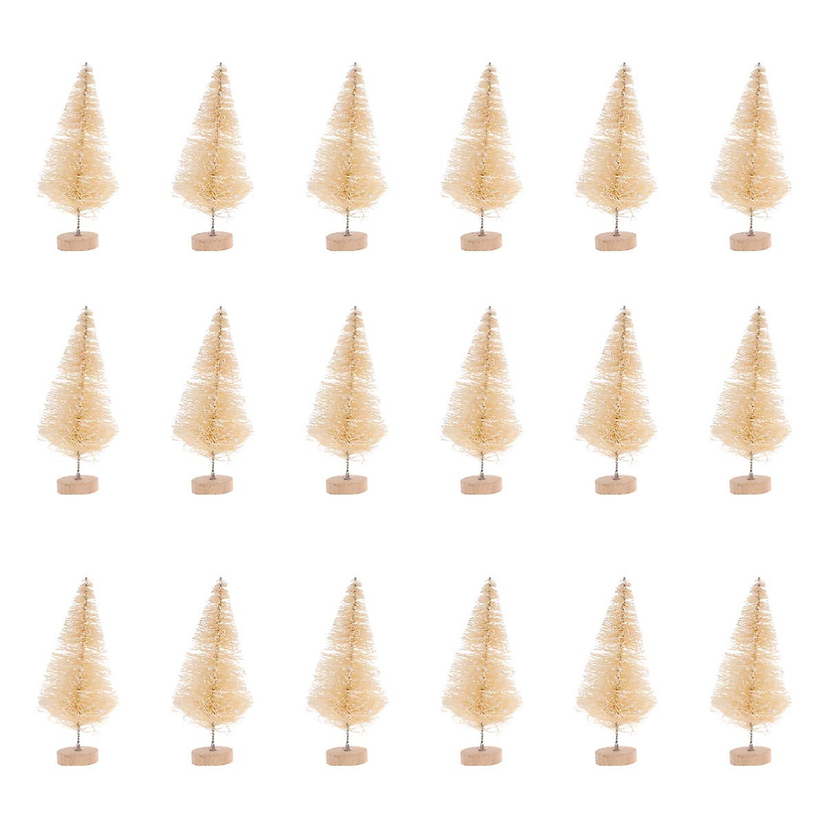 Amosfun 18pcs Mini Pine Trees Sisal Trees Miniature Christmas Tree with Wood Base Christmas Desktop Decorations 6.5cm (Beige)