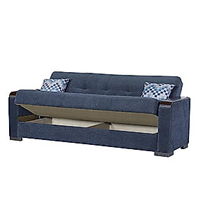 BEYAN Zurich Modern Upholstered Tufted Sleeper Sofa with Storage, 89", Blue