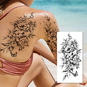 EMOME 12 Sheets Half Arm Flowers Temporary Tattoos for Women,Fake Tattoos That Look Real and Last Long, Large Body Marker Tattoos and Hand Tattoo Stickers for Adults Girls Neck Arm