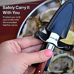 HiCoup Oyster Shucking Knife and Glove Kit - Clam and Oyster Knife Shucker Set with Stainless Steel Seafood Opener Tool, Wood Handle and Gloves﻿
