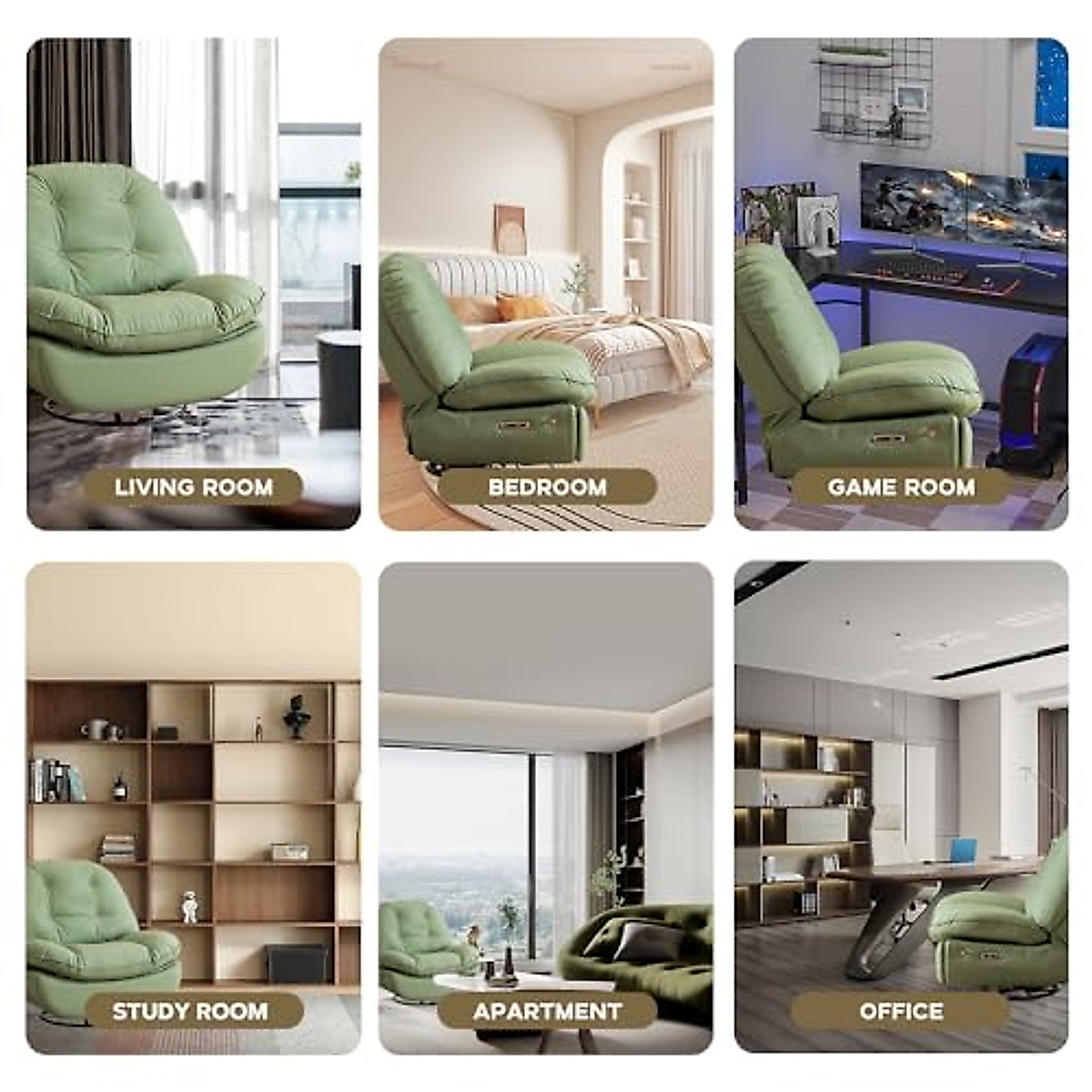 Power Recliner Sofa Voice Control Home Theater Seating with Adjustable Backrest Footrest Swivel Glider Chair with USB Charger, Bluetooth Music Player, Cellphone Holder for Living Room Bedroom (Green)