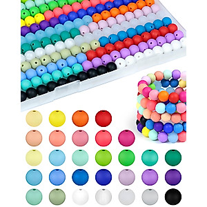 180PCS FIVEIZERO Small Silicone Beads, 30 Colors 9mm Silicone Beads Focal Beads Rubber Round Beads Mixed Color Silicone Beads Bulk for DIY and Keychain Accessories Silicone Beads Crafts Making