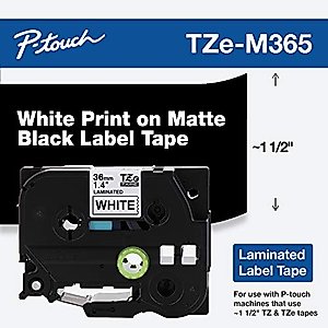 Brother P-Touch TZe-M365 White Print on Matte Black Label Tape 1.4” (36mm) Wide x 26.2’ (8m) Long
