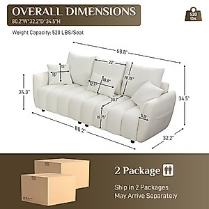 Wrofly Teddy Cloud Sofa Couch, Modern Deep Seat Boucle Sofa, Comfy Upholstered Sherpa 3 Seater Couch with 3 Pillows, Oversized Loveseat for Living Room Apartment Office, Beige White