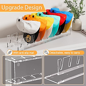 Meeenmiil Hat Organizer for Baseball Caps 2 Pack, Anti-slip Hat Stand for 16 Baseball Caps, Hat Racks for Baseball Caps Storage and Display Hat Holder for Bedroom, Closet, Dresser (Clear)