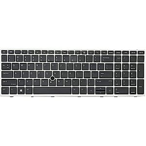 Replacement Keyboard for HP EliteBook 850 G5 850 G6 755 G5, Zbook 15u G5 & Zbook 15u G6 Laptop, HP Elitebook 850 G6 Keyboad with Silver Frame wih Backlit with Point US Layout