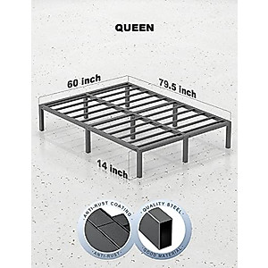 Nazhura Queen Size Heavy Duty Steel Bed Frame Platform Mattress Foundation,14 Inch Height No Box Spring Needed (Mattress Anti Slip Stopper Included) (Queen Size)