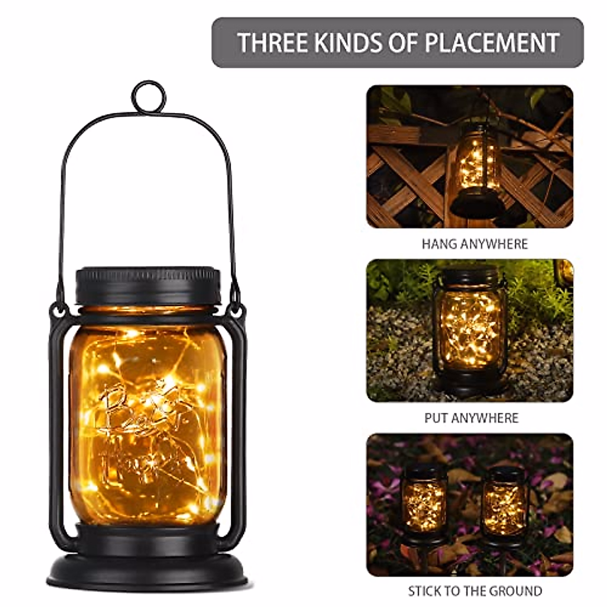 Solar Lanterns Outdoor Waterproof Hanging Mason Jar Solar Lights with 30 Led Lights,Retro Garden Solar Table Lights for Patio Yard Lawn and Christmas DIY Decorations (Solar Lantern 6 Pack)