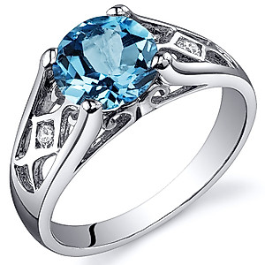PEORA Swiss Blue Topaz Cathedral Ring Sterling Silver 1.75 Carats Size 6