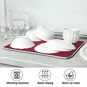xigua Burgundy Red Solid Color Dish Drying Mat for Kitchen Counter, Absorbent Microfiber Dishes Drainer Mats, Tableware Protector Dish Drying Pad 18x24in