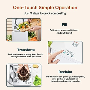Involly World's First Electric Composter for Kitchen with Auto Clean, 3.3L Capacity Odorless Compost Year-Round with UV Lampe Compost Maker, Turn Food Waste to Compost Fertilizer, Smart LED Screen