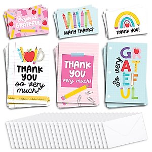 24 Colorful Teacher Thank You Cards From Student - Teacher Gift Card Teacher Appreciation Cards Bulk, Thank You Teacher Cards From Student, Bulk Thank You Cards For Teachers Appreciation Cards