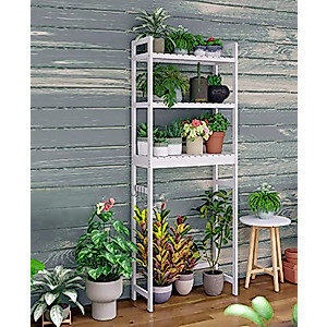 Purbambo Over The Toilet Storage, 3-Tier Bamboo Shelf Organizer Storage Rack with Toilet Paper Holder & 3 Hooks for Bathroom, Balcony, Porch, Laundry - White