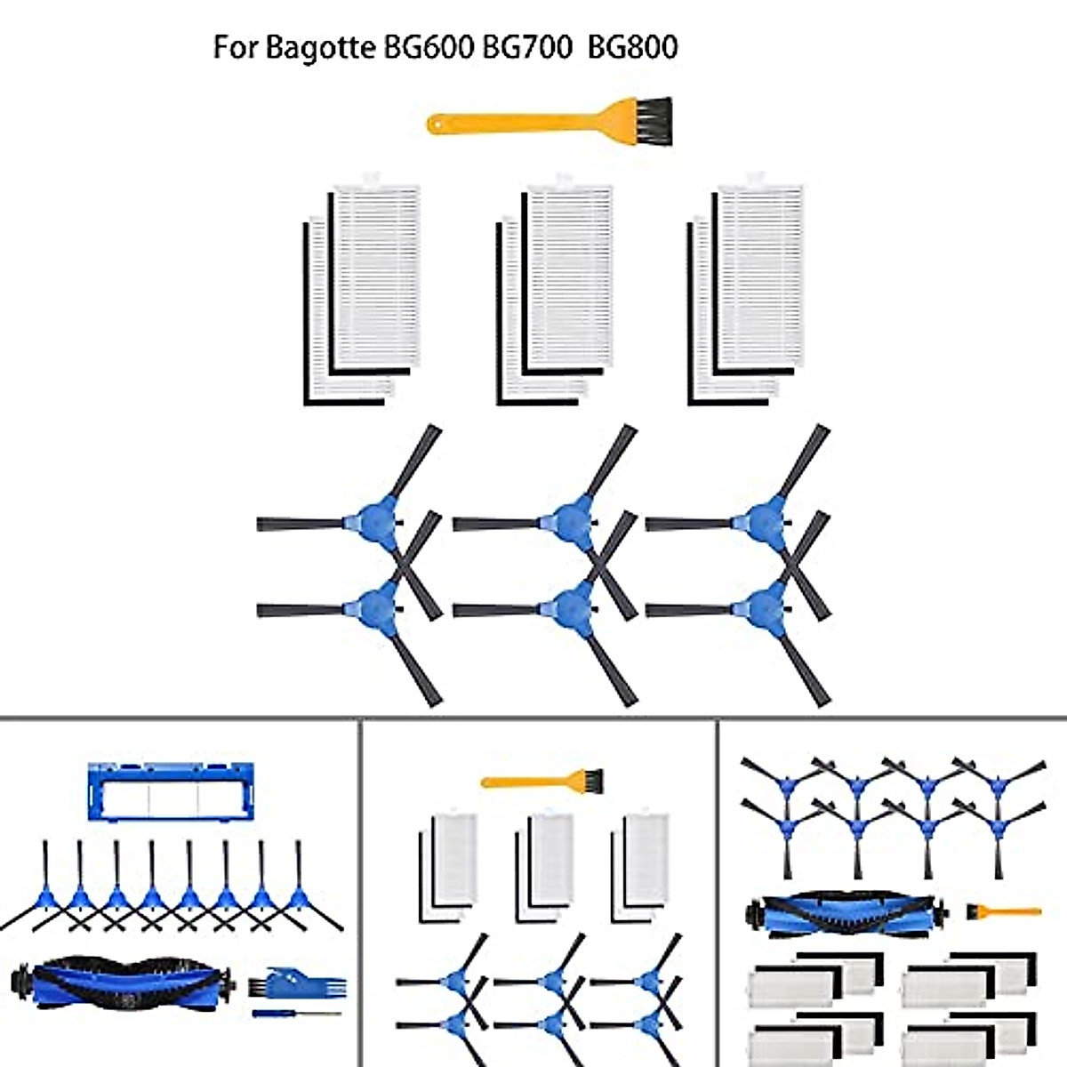 Vacuum cleaner replacement parts Fit for Bagotte BG600 BG700 BG800 Robotic Vacuum Cleaner Replacement Kit Smart Vacuum Cleaner Robot Sweeper Tool Accessories Vacuum cleaner accessories (Color : C)