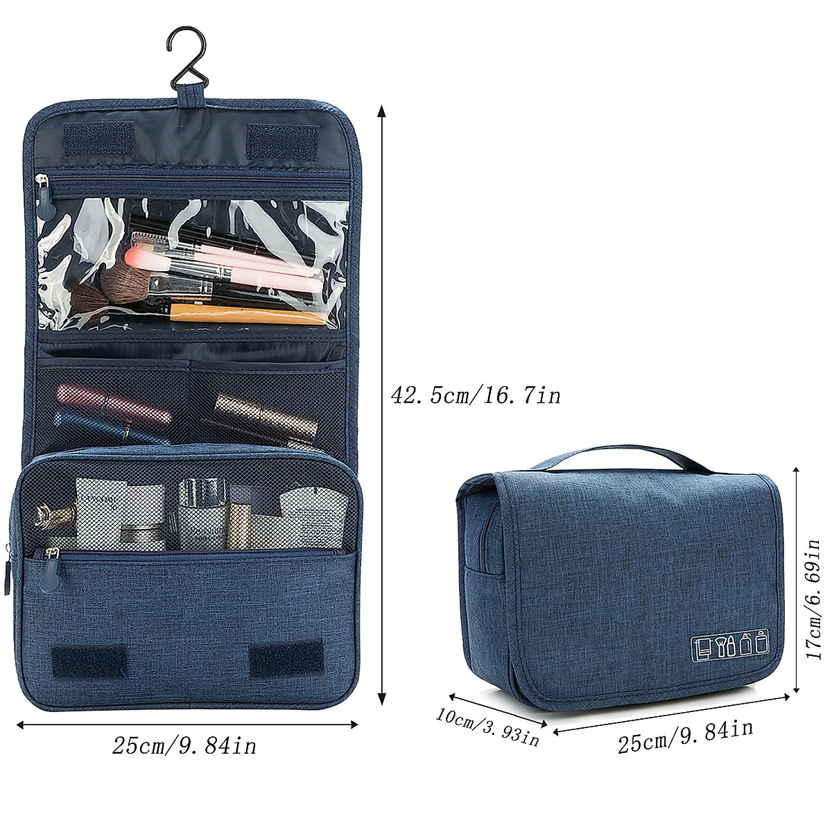 Menoeceus Portable Hanging Travel Toiletry Bag,Light Weight, Large Capacity Shampoo Bag, Water-resistant Makeup Cosmetic Bag, Travel Organizer for Accessories, Full Sized Toiletries Container (Navy)