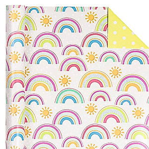 WRAPAHOLIC Reversible Wrapping Paper - Mini Roll - 17 Inch X 33 Feet - Rainbows Design, Perfect for Birthday, Party, Holiday, Wedding, Baby Shower