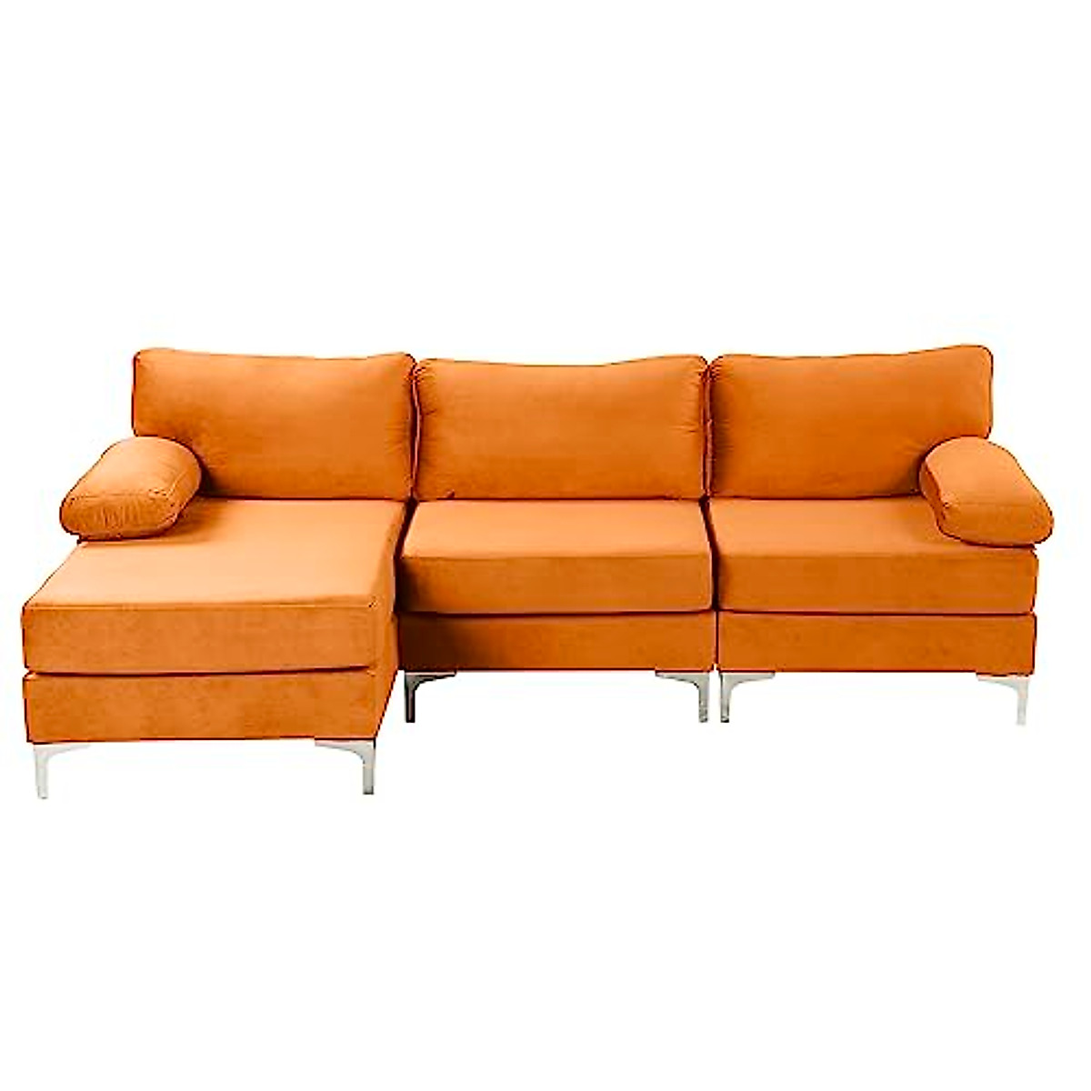 Casa Andrea Milano Modern Large Velvet Fabric Sectional Sofa, L-Shape Couch with Extra Wide Chaise Lounge, Orange