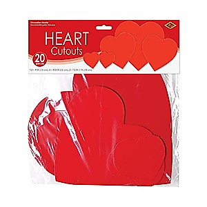 Printed Cardstock Paper Heart Cut Outs 20 Piece Valentine's Day Decorations, 4", 8.5", 12"