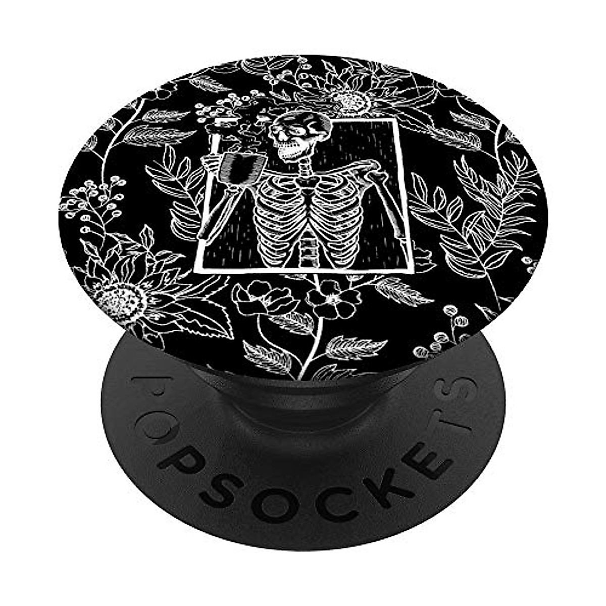 Black & White Skeleton Floral Pattern Skull drinking Coffee PopSockets Grip and Stand for Phones and Tablets