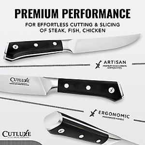 Cutluxe Steak Knives Set of 4, Straight Edge Steak Knife Set – Forged High Carbon German Steel, Full Tang, Ergonomic Handle Design – Artisan Series