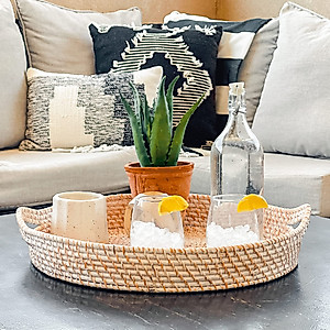 Artera Round Wicker Rattan Tray - 18 inches, Hand Woven Tray for Coffee Table, Ottoman, Natural Serving Tray with Handles, Circular Decorative Basket Tray.