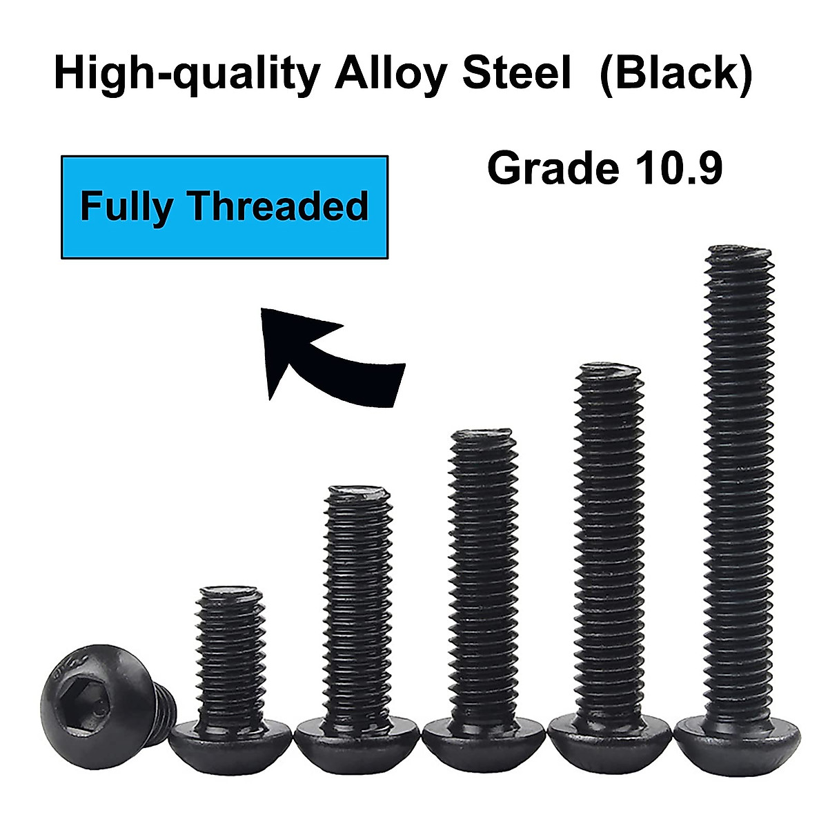 HanTof 125PCS Button Head Hex Socket Cap Screws Bolts, Black Grade 10.9 Alloy Steel, Metric M3 x 8/12/16/20/25mm Allen Head Hex Socket Drive Machine Screw Set with Hex Key, Fully Threaded Pitch: 0.5mm