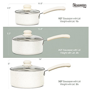 MICHELANGELO Sauce Pan With Lid, Granite Nonstick Saucepans Set, 1QT&2QT&3QT Saucepan With Lid, Multipurpose Cooking Pots, White