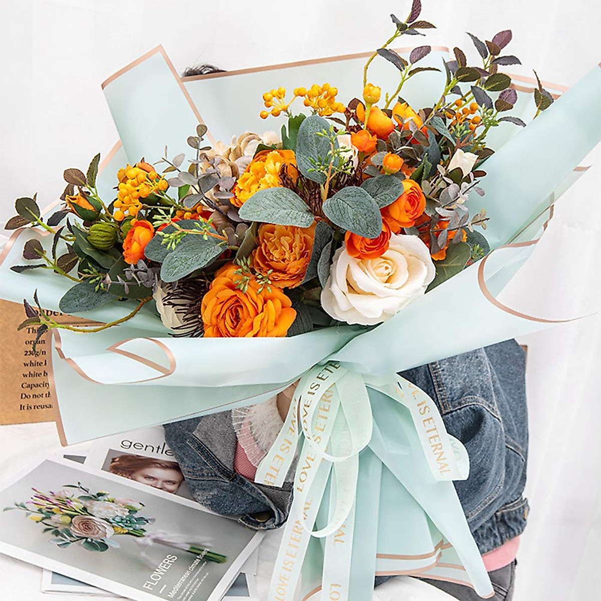 Wraps Waterproof Floral Wrapping Paper Sheets Fresh Flowers Bouquet Gift Packaging Korean Florist Supplies, 40 Sheets - Matte White