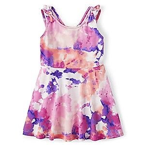 The Children's Place Baby Toddler Girls Shoulder Casual Dress, Pink Tie Dye, 9-12 Months