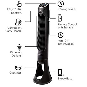 Honeywell HYF290B Quietset 8-Speed Whole-Room Tower Fan (Renewed)
