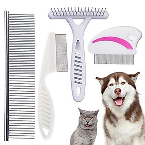 Cdycam Tear Stain Remover Combs, Professional Pet Stainless Steel Grooming Brush, Undercoat Rake and Flea Dog Cat Combs, Effectively Clean Mucus and Stains (4 Packs)