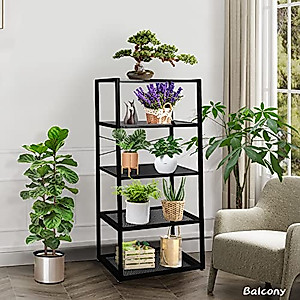 Acehome 5-Tier Bookshelf, 47" H Home Office Bookcase, Industrial Ladder Shelf, Freestanding Storage Organizer Rack, MDF Shelf and Metal Frame with for Bedroom, Living Room, Home Office-Black