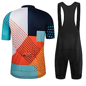 GCRFL Men's Cycling Jersey Set Road Bike Shorts Sleeves Jersey Zipper Pokcet Bib Shorts with Padded, Cycling Clothing kit Men (Navy, L)