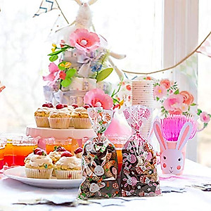 CCINEE 120PCS Easter Treat Bags,Cellophane Cookie Bags with Twist Ties Egg Bunny Candy Bags for Kids Easter Party Supply