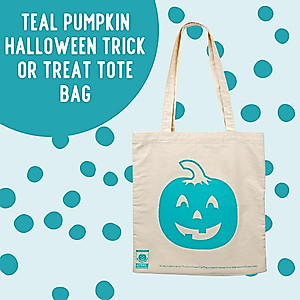 SCS Direct Teal Pumpkin Halloween Large Reusable Canvas Bag- 14" Trick or Treat Candy Tote for Adults & Kids- Official Teal Pumpkin Project Gear, Large Casual Grocery Bag for Women Men Children