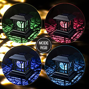 Solar Post Cap Lights Outdoor Fits 3.6x3.6 4x4 4.5x4.5 5x5 Wooden Fence Deck Patio Garden, RGB & Warm White 2 Lighting Mode, 20 LM 1000mAh Battery IP65 Waterproof, ABS Shell Glass Lens, Black (4 Pack)
