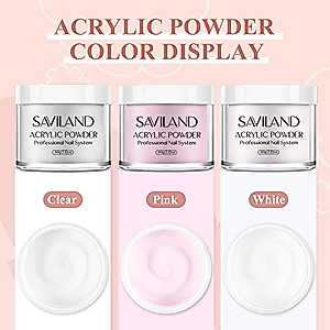 Saviland Acrylic Powder Set - 3 Colors Clear White Pink Acrylic Powder, Professional Acrylic Nail Powder Polymer for Nail Extension & Carving French Manicure 28+ days Long Lasting
