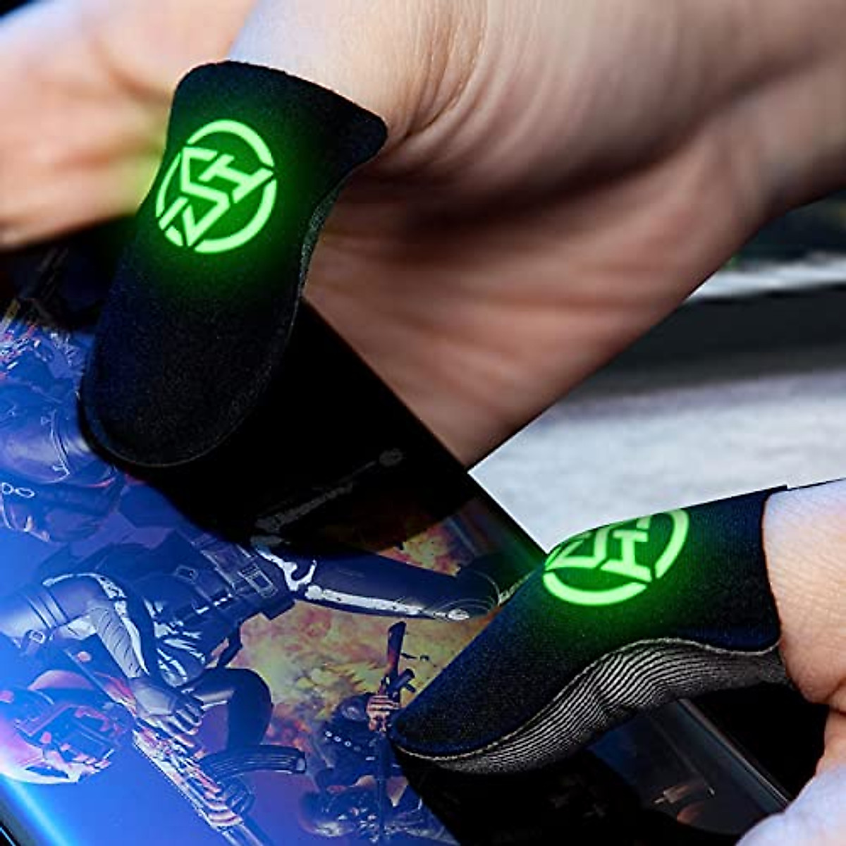 Gecorid Finger Sleeves - Anti-Sweat Thumb Sleeves with Silver Fiber,0.3mm Luminous Thumb Sleeves Mobile Finger Protector Breathable Seamless Thumb Finger Sleeve for Mobile Game Controllers