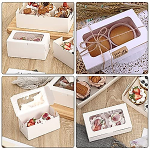 GothaBach 30 Pack White Paper Cupcake Boxes with 2 Cavity Cookie Gift Boxes with Clear Window 2 Treat Holder Cupcake Containers Bakery Cake Box