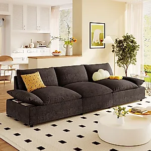 Merax 119.5" Upholstered 3 Seater Sofa, Comfy Cloud Couch with 2 Storage Units, Modern Deep Seat for Living Room Bedroom Apartment, Gray