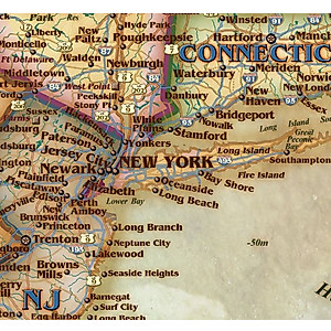 American Map Store Beautiful Wall Map of the United States of America - Classic Antiqued Atlas Style - Extra Large - 73''x40'' - Select Paper or Laminated (Paper, 73'' Wx40'' H)