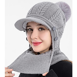 Women One Piece Slouchy Fleece Beanie Hats Scarf Mask Warm Winter Knitted Hat Thick Skull Ski Cap