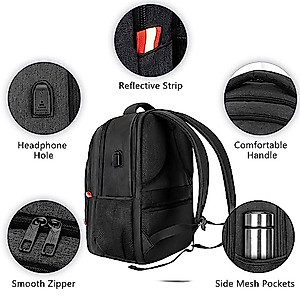 Skaypibs Backpack for Men Women, School Backpack, Travel Work Business Backpacks with USB Charging Port, College Backpack Anti-Theft Water Resistant School Bookbag, Fits 15.6 Inch Computer, Black