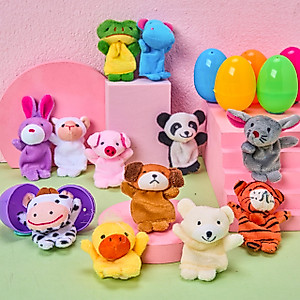 JOYIN 12pcs Prefilled Easter Eggs with Toys, Plastic Eggs with Finger Puppets, Basket Stuffers for Toddlers & Babies, Easter Theme Party Favors