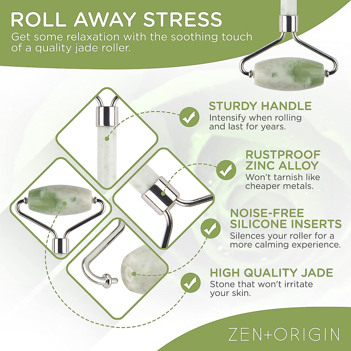 Jade Roller and Gua Sha Set - 100% Natural Jade Stone Face Roller, Dual Sided Massage Roller Stimulates Blood Flow, Relieves Stress, Reduces Signs of Aging, Travel Pouch Included, Gift Box