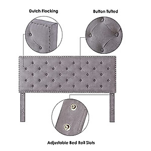 Queen Bed Frame, Upholstered Platform Bed Frame with Adjustable Headboard, Button Tufted Mattress Foundation with Sturdy Wood Slat Support, No Box Spring Required, Easy Assembly (Grey, Queen)